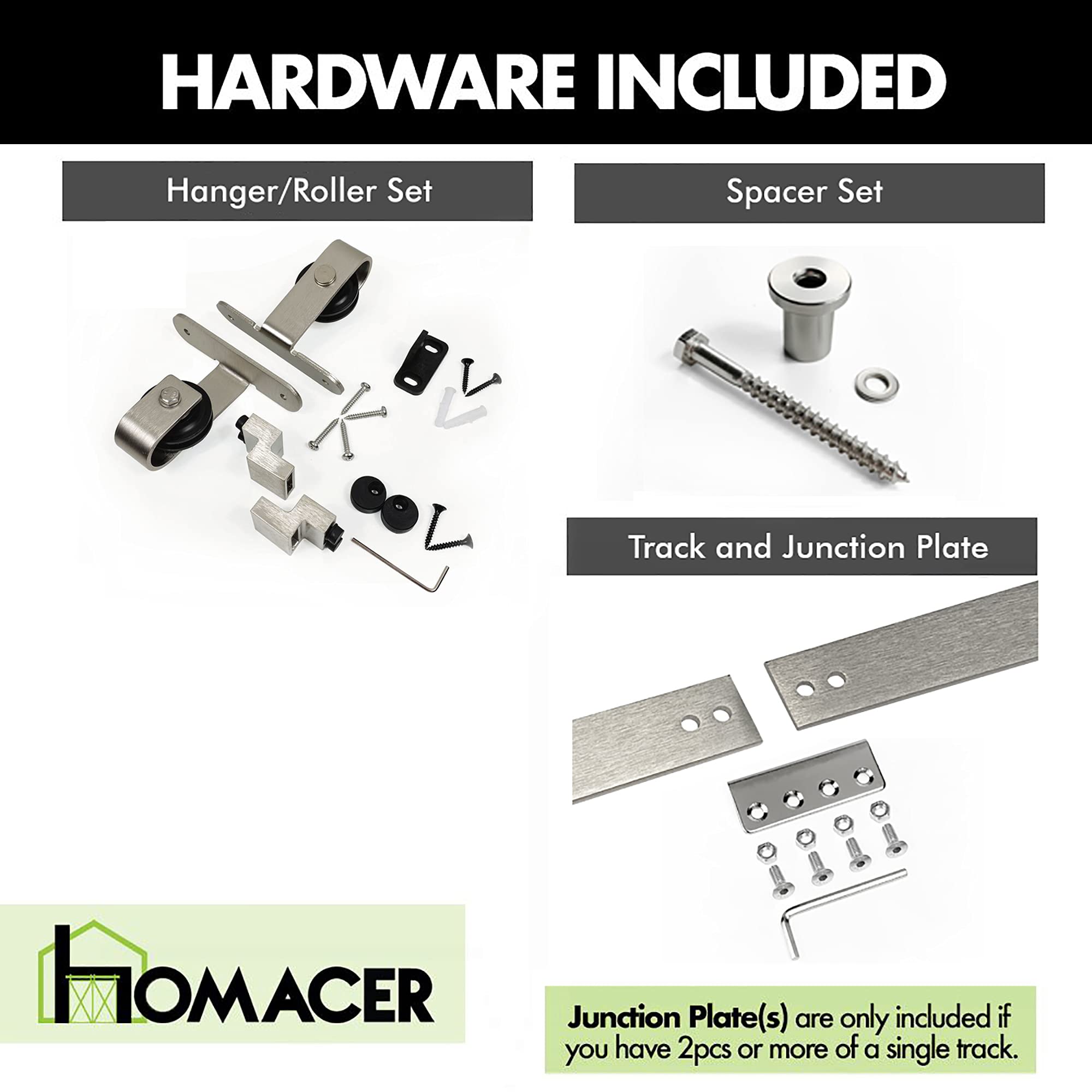 Homacer Mini Brushed Nickel Non-Bypass Sliding Barn Door Hardware Kit, for Two/Double Doors, 54-inch Long Flat Track, Bent T-Shape Design Roller, Cabinet TV Stand Console Use…