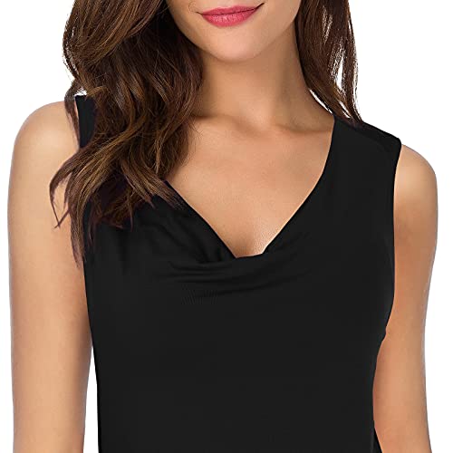 Sarin Mathews Women's Cowl Neck Ruched Sleeveless Sexy Blouse Stretch Tank Tops Black L