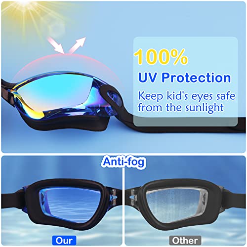 Elimoons Kids Swim Goggles for Child Teen Boys Age 6-15, Anti Fog No Leak-2PACK