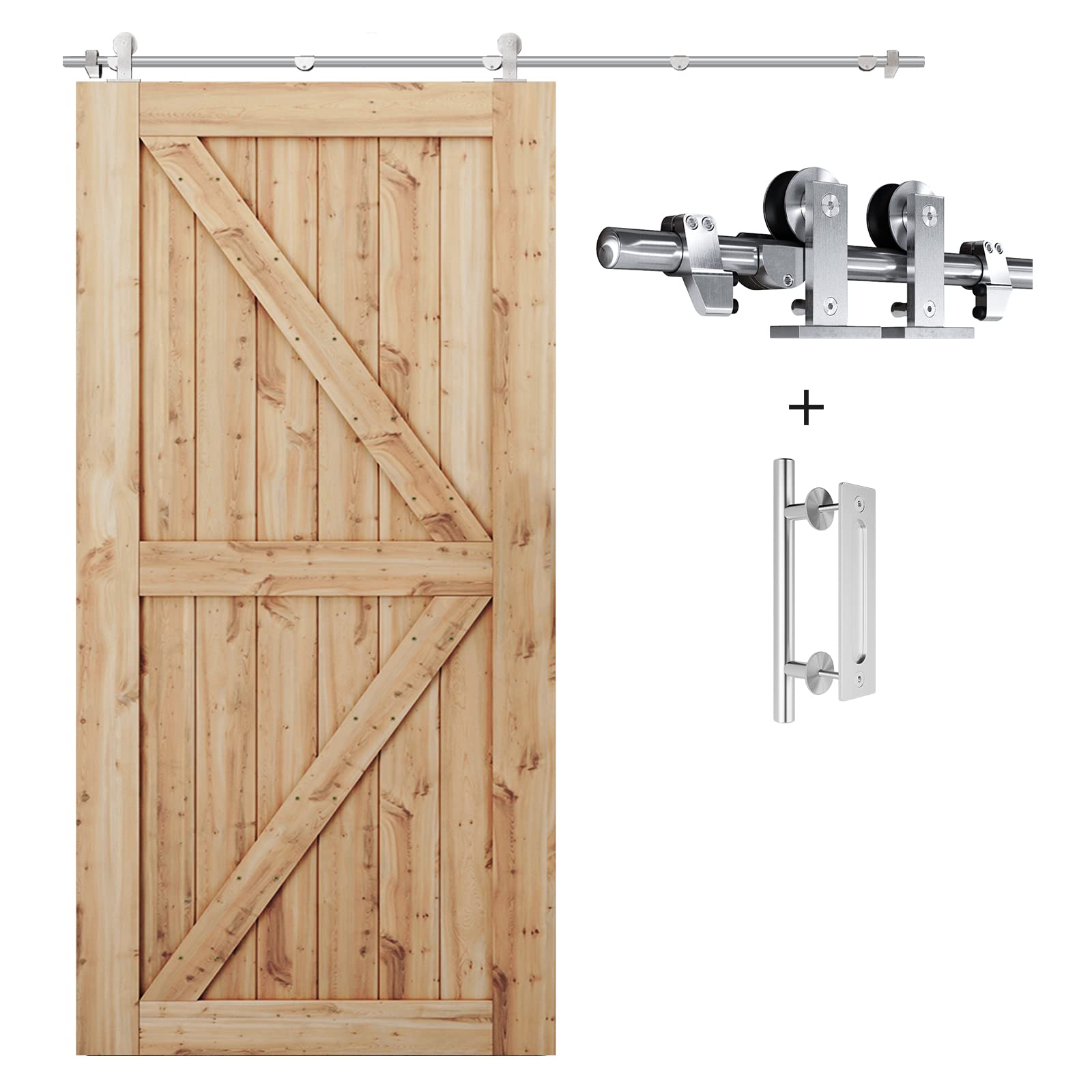 SMARTSTANDARD 6 Feet Top Mount Sliding Hardware Kit with 12'' Handle Set-Stainless Steel Heavy Duty Sturdy Barn Track-Simple and Easy to Install-Fit 36" Wide Door Panel (T Shape Hanger)
