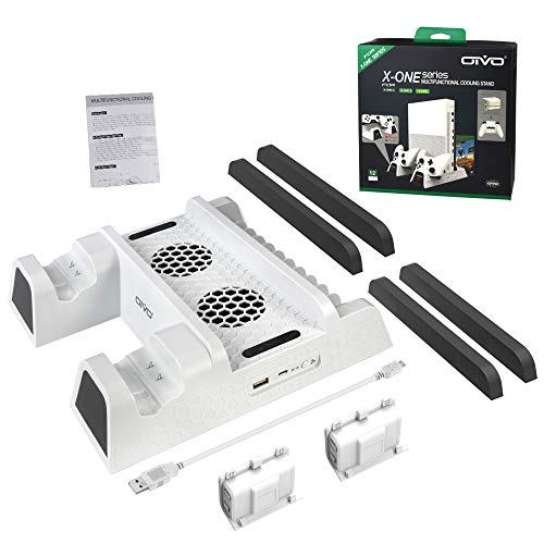 OIVO Vertical Cooling Stand Compatible with Xbox ONE X/Xbox ONE S/Regular Xbox ONE, Cooler Cooling Fan with 2PACK 600mAh Batteries, Games Storage, Dual Controller Charging Dock Station (X0011-White)