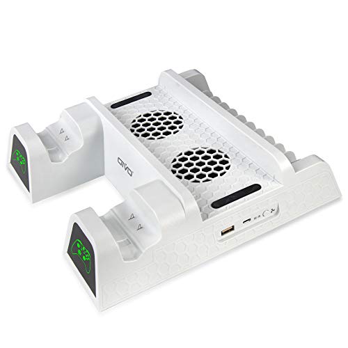 OIVO Vertical Cooling Stand Compatible with Xbox ONE X/Xbox ONE S/Regular Xbox ONE, Cooler Cooling Fan with 2PACK 600mAh Batteries, Games Storage, Dual Controller Charging Dock Station (X0011-White)