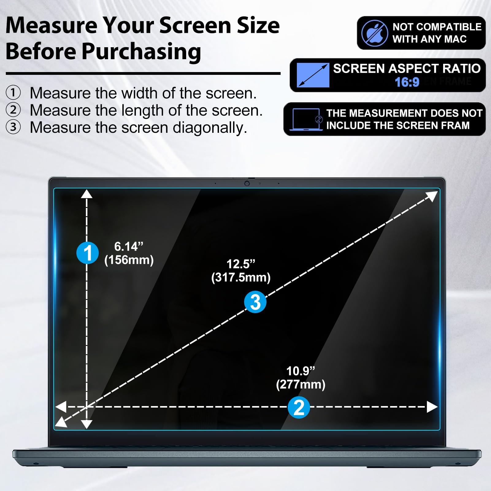 12.5 inch Laptop Screen Protector, Tempered Glass Protector for HP/Dell/Sony/Samsung/Lenovo/Acer/MSI/LG/Razer Blade Aspect Ratio 16:9 12.5" Laptop, 9H Hardness, Fingerprint Resistant, Bubble Free