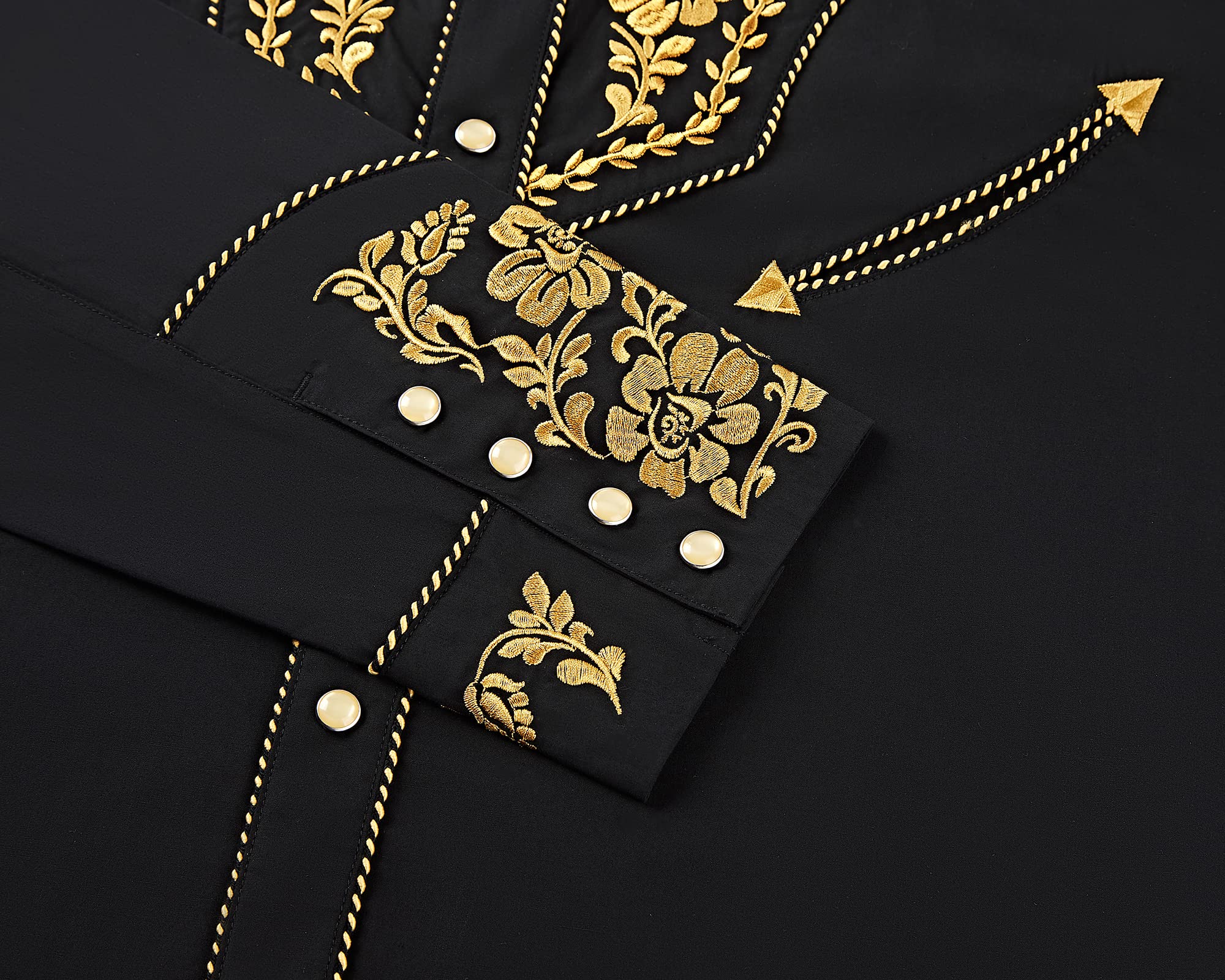 SALVAJE OESTE Embroidered Western Cowboy Shirts for Men Snap Button Long Sleeve Shirt with Western Cowboy Embroidery Black-Yellow