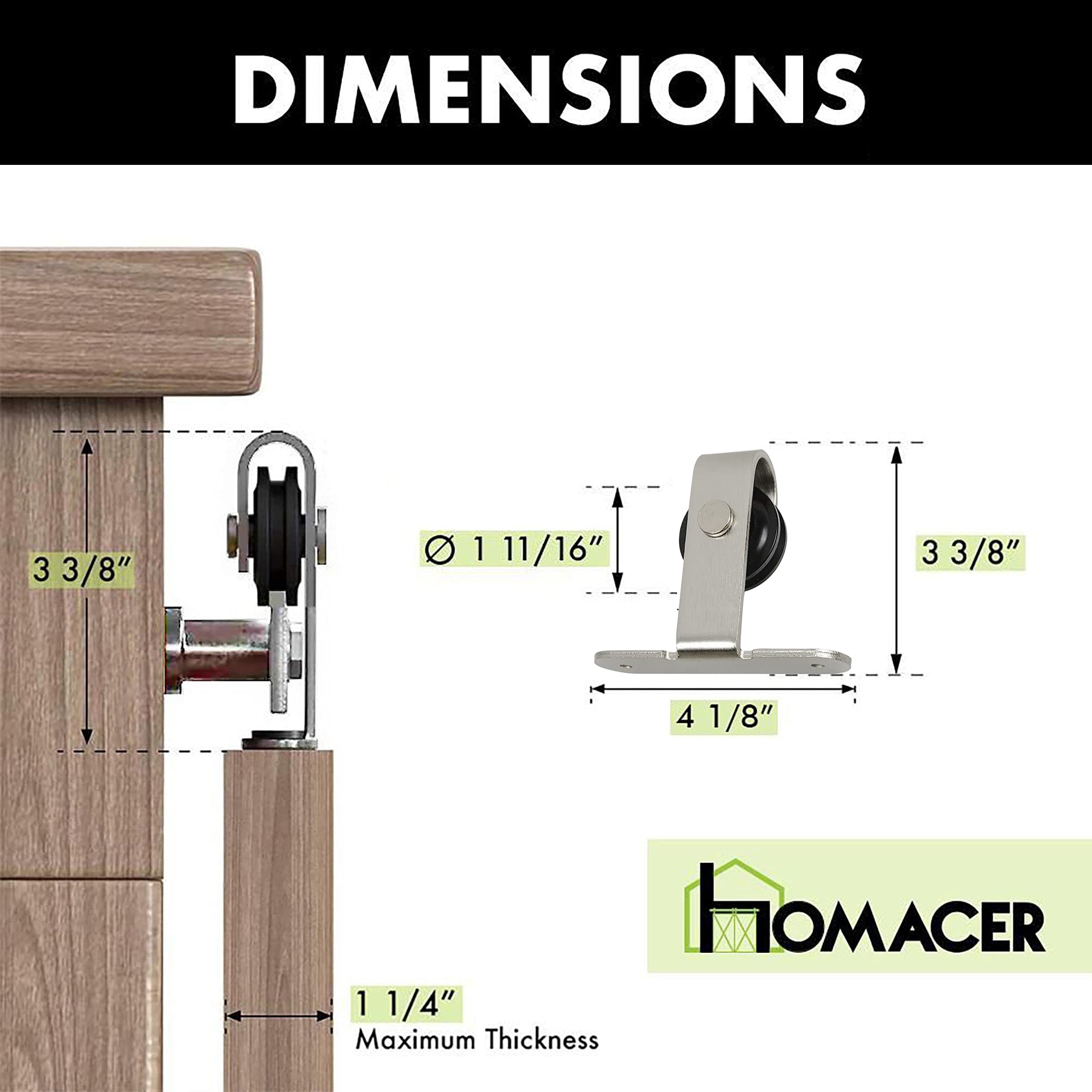 Homacer Mini Brushed Nickel Non-Bypass Sliding Barn Door Hardware Kit, for Two/Double Doors, 54-inch Long Flat Track, Bent T-Shape Design Roller, Cabinet TV Stand Console Use…