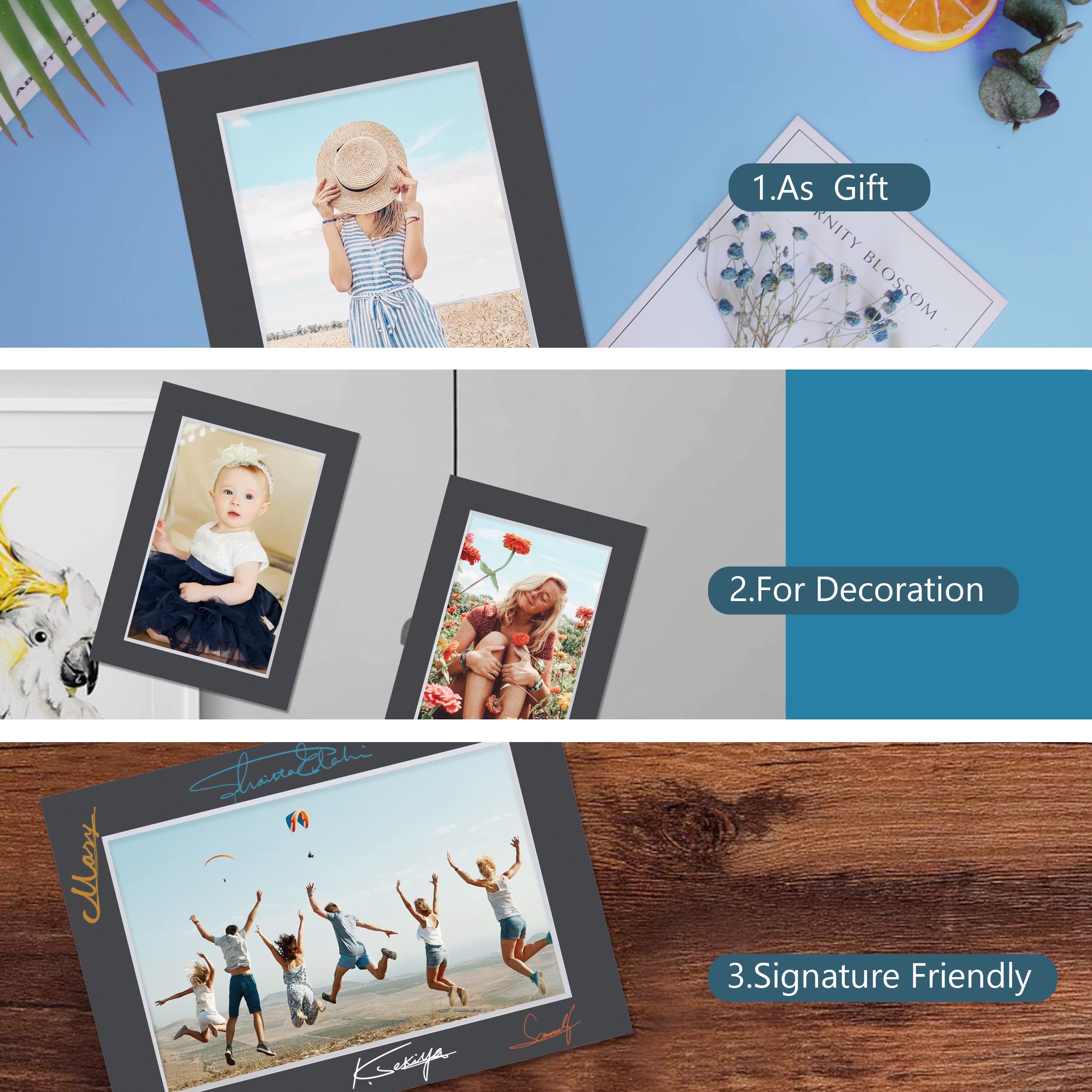 Somime 10 Pack 11x14 Black Picture Mat Kit for 8x10 Photo with White Core Bevel Cut Mattes Sets - Includes 10 Acid Free Pre Cut Mats & 10 Backings & 10 Print Sleeve Bags