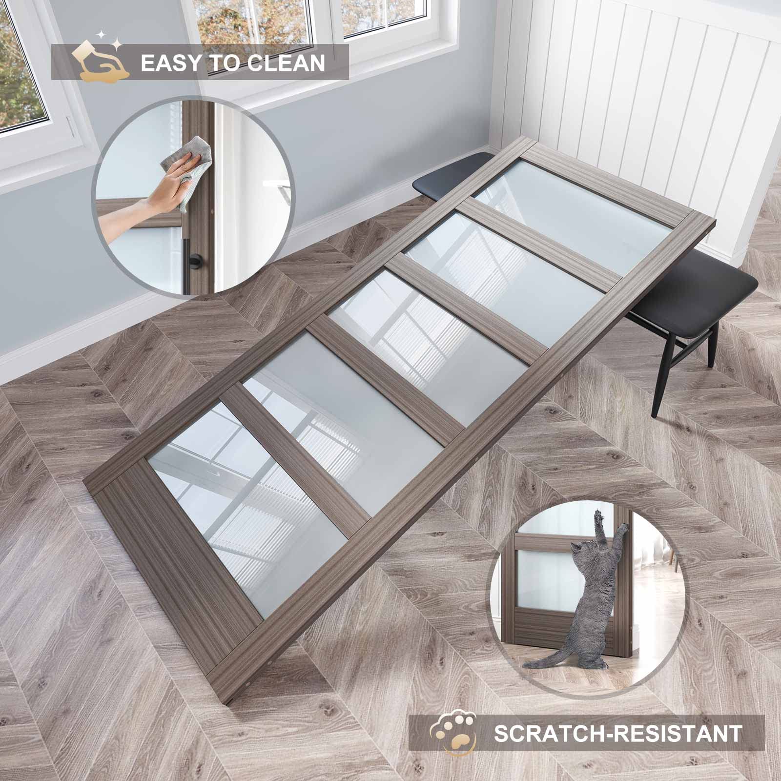 ROYMELO 30x84 Inch Glass Sliding Barn Door Slab and 5.5ft Hardware Kit Included, 5 Frosted Glass, LVL Wood Panel Covered with Elephant Gray Water-Proof Scratch-Proof PVC Surface, Simple DIY Assembly