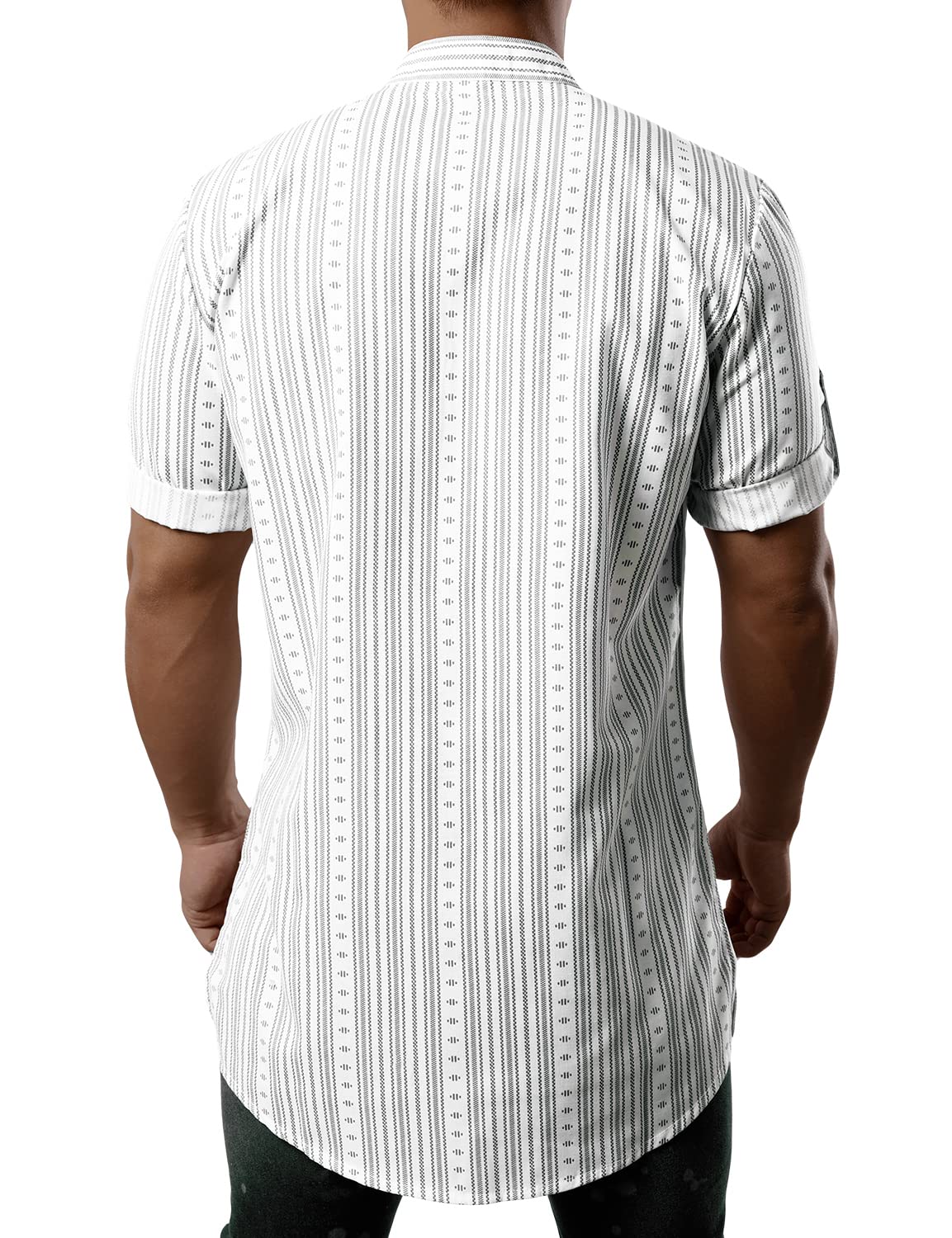 JOGAL Mens Striped Henley Shirt Short Sleeve Traditional African Style Dashiki Shirts White X-Large