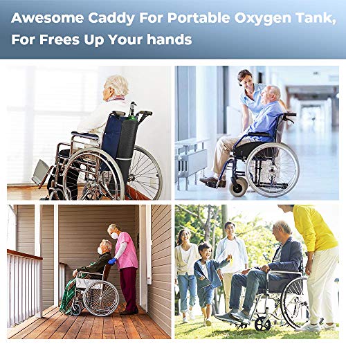 Issyzone Oxygen Tank Holder for Wheelchair, Oxygen Cylinder Bag, with Nice Mesh Storage Pocket Fits D and E Oxygen Tanks