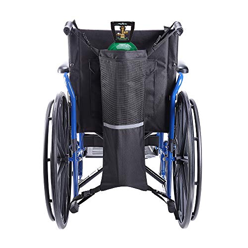 Issyzone Oxygen Tank Holder for Wheelchair, Oxygen Cylinder Bag, with Nice Mesh Storage Pocket Fits D and E Oxygen Tanks