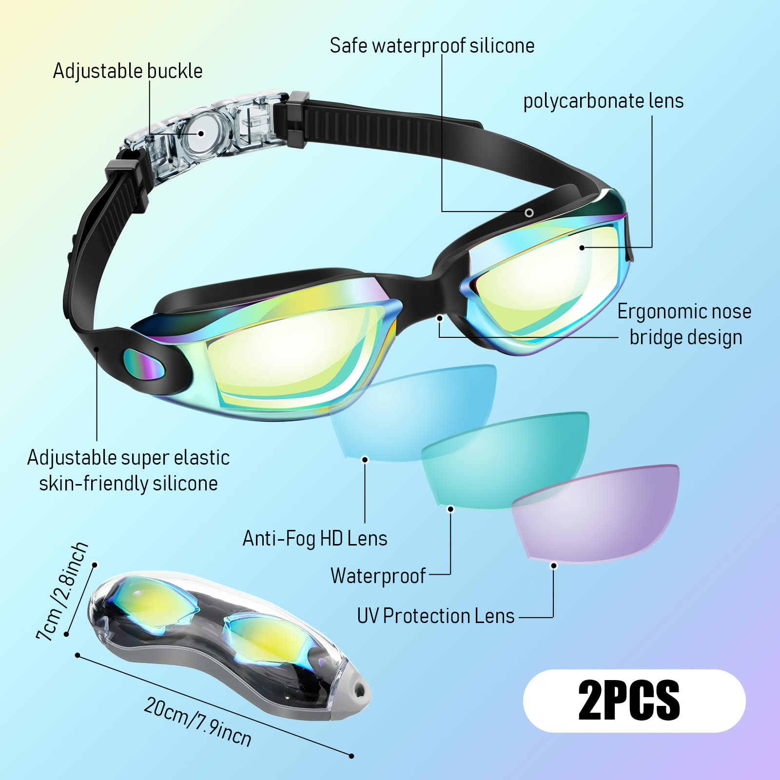 Flutesan 2 Pack Swim Goggles No Leaking Swimming Goggles Waterproof Swim Glasses Polarized Goggles for Adult (Green, Silver)