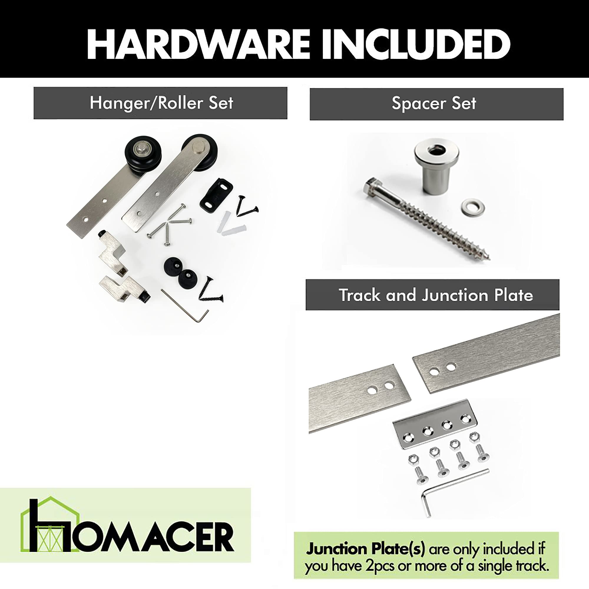 Homacer Mini Brushed Nickel Non-Bypass Sliding Barn Door Hardware Kit, for One/Single Door, 66-inch Long Flat Track, Straight Design Roller, Cabinet TV Stand Console Use…