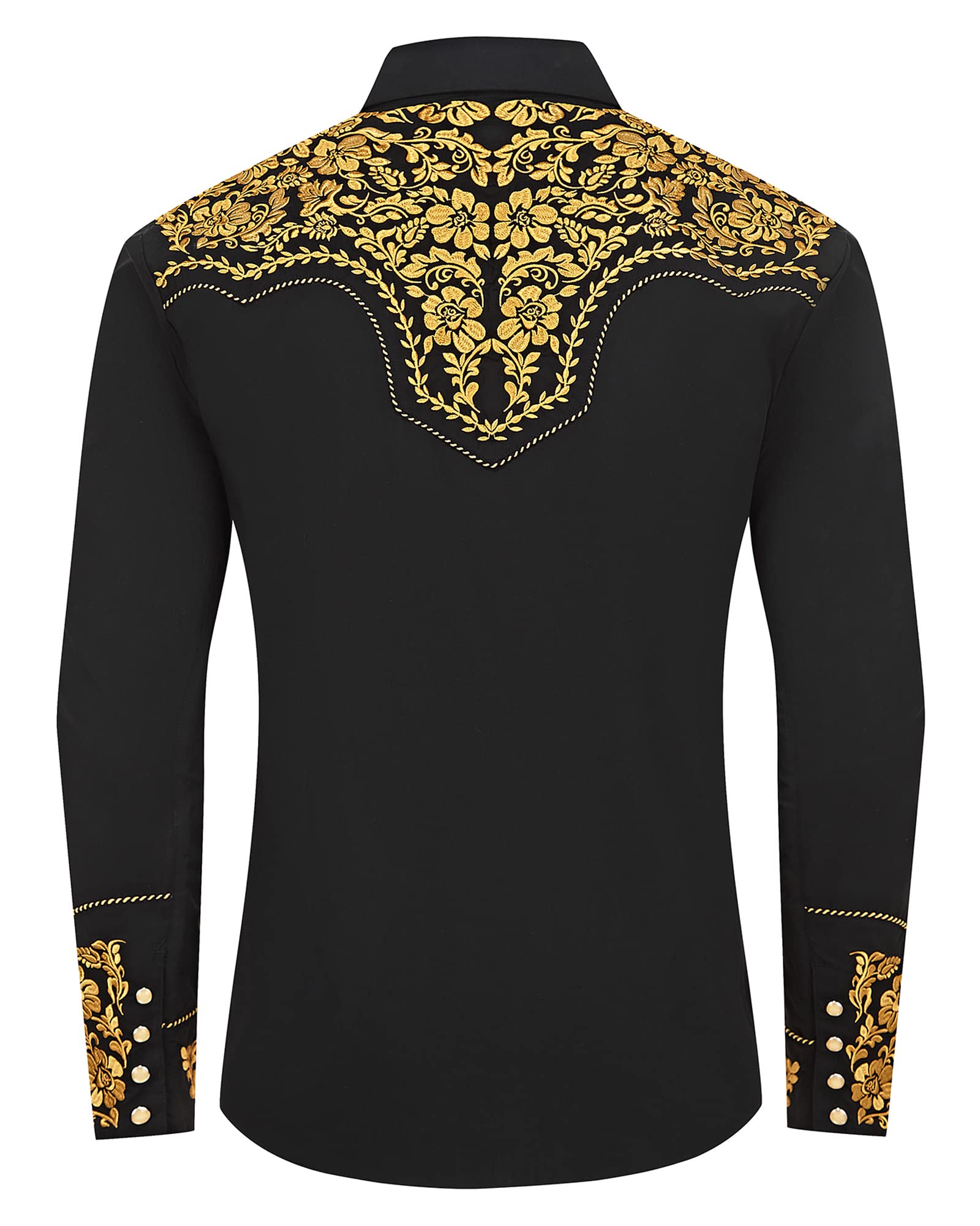 SALVAJE OESTE Embroidered Western Cowboy Shirts for Men Snap Button Long Sleeve Shirt with Western Cowboy Embroidery Black-Yellow