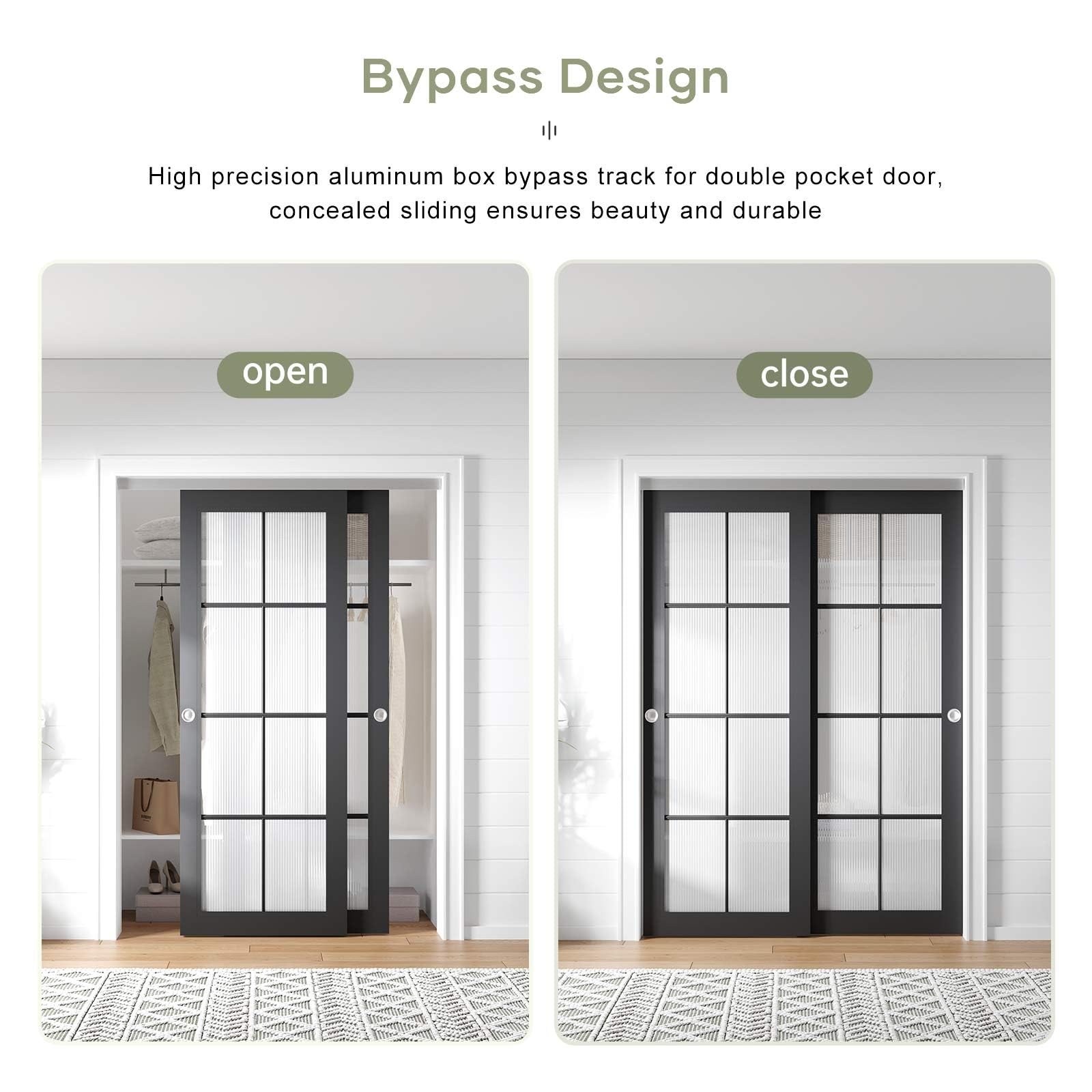 EaseLife 5FT/60in Bypass Double Sliding Pocket Door Hardware Kit,Commercial Grade,Aluminum,Bypassing Wardrobe Closet Door Track for 2 Door System,Slide Smoothly Quietly,Easy Install,No Doors