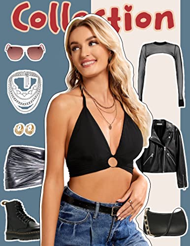 Avidlove Deep V Neck Tank Tops for Women Knot Tie Halter Backless Crop Tops Sexy Sleeveless Plunging Women Tops with Ring(Black Large)