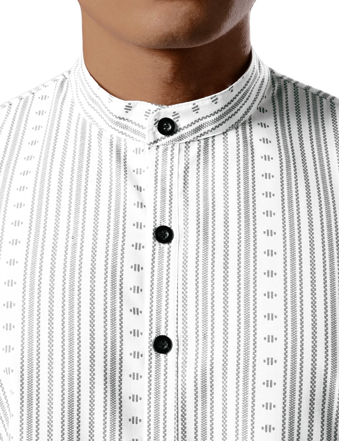 JOGAL Mens Striped Henley Shirt Short Sleeve Traditional African Style Dashiki Shirts White X-Large