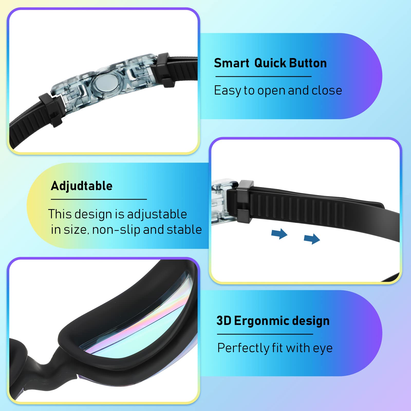 Flutesan 2 Pack Swim Goggles No Leaking Swimming Goggles Waterproof Swim Glasses Polarized Goggles for Adult (Green, Silver)