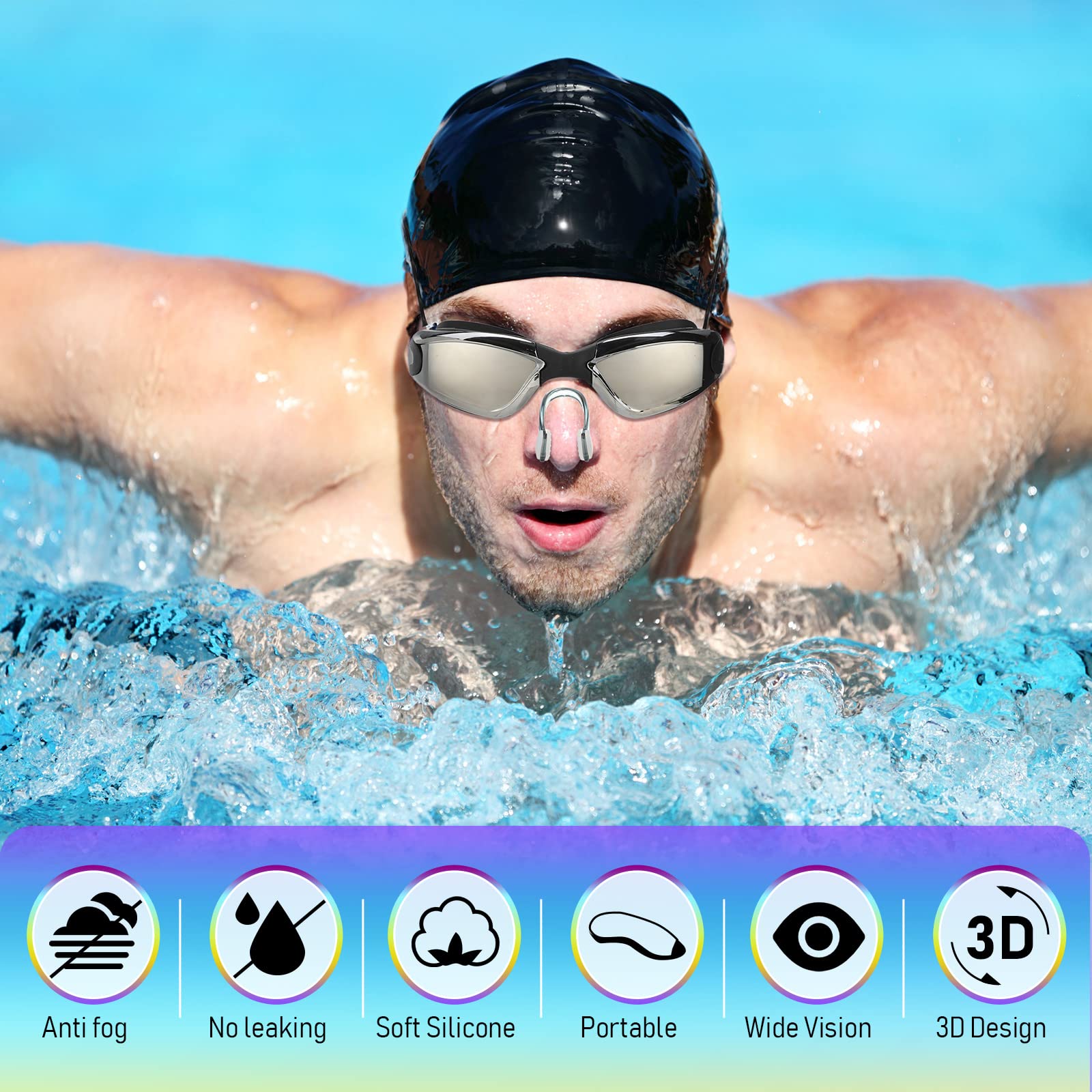 Flutesan 2 Pack Swim Goggles No Leaking Swimming Goggles Waterproof Swim Glasses Polarized Goggles for Adult (Green, Silver)