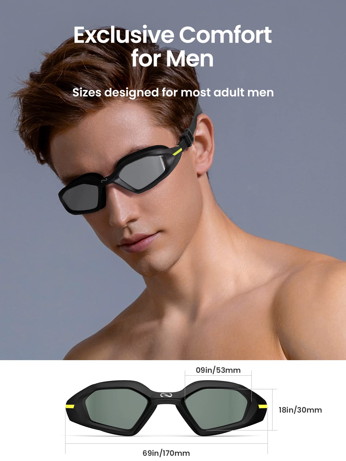 COPOZZ Men's Swim Goggles, Swimming Goggles Anti-fog No Leaking UV Protection for Adult men-Black(Mirrored)