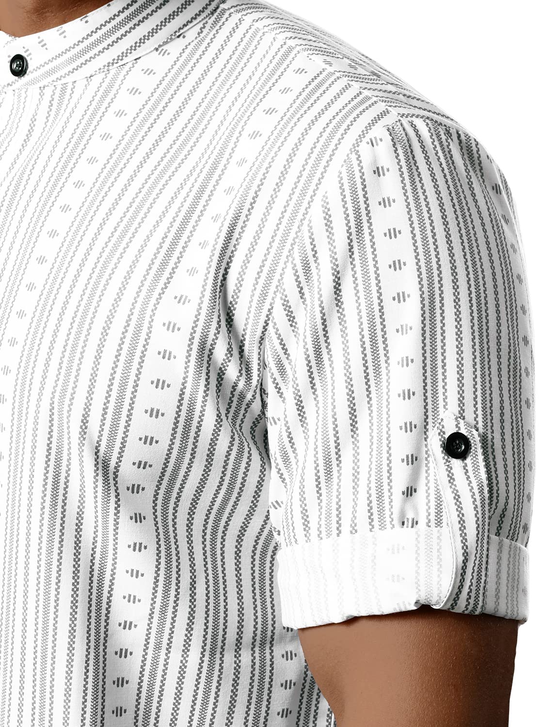 JOGAL Mens Striped Henley Shirt Short Sleeve Traditional African Style Dashiki Shirts White X-Large