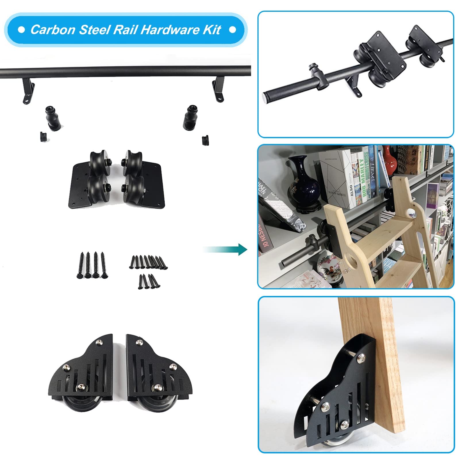 Sliding Barn Door Hardware Kit (No Ladder), Rolling Ladder Hardware Library Sliding Ladder Hardware Kit, Round Tube Mobile Ladder Tracks with Floor Roller Wheels (Size : 3.3ft/100cm Track Kit)