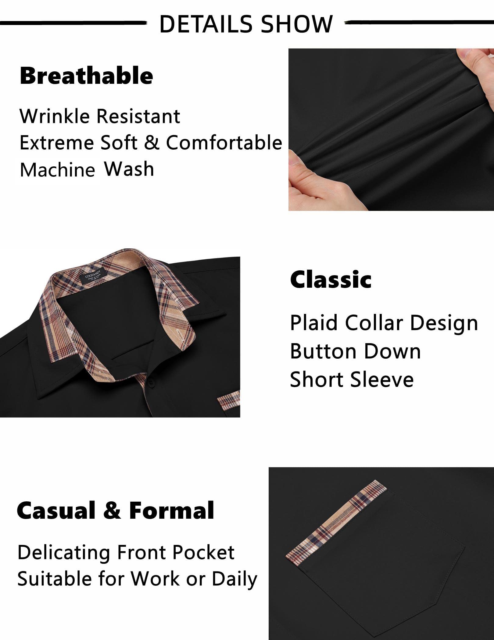 COOFANDY Men's Button Up Shirts Short Sleeve Business Casual Dress Shirts for Men Black
