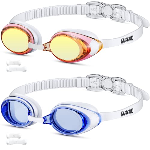 Aegend 2 Pack Swim Goggles, Swimming Goggles Flat Lenses Adult Men Women Youth