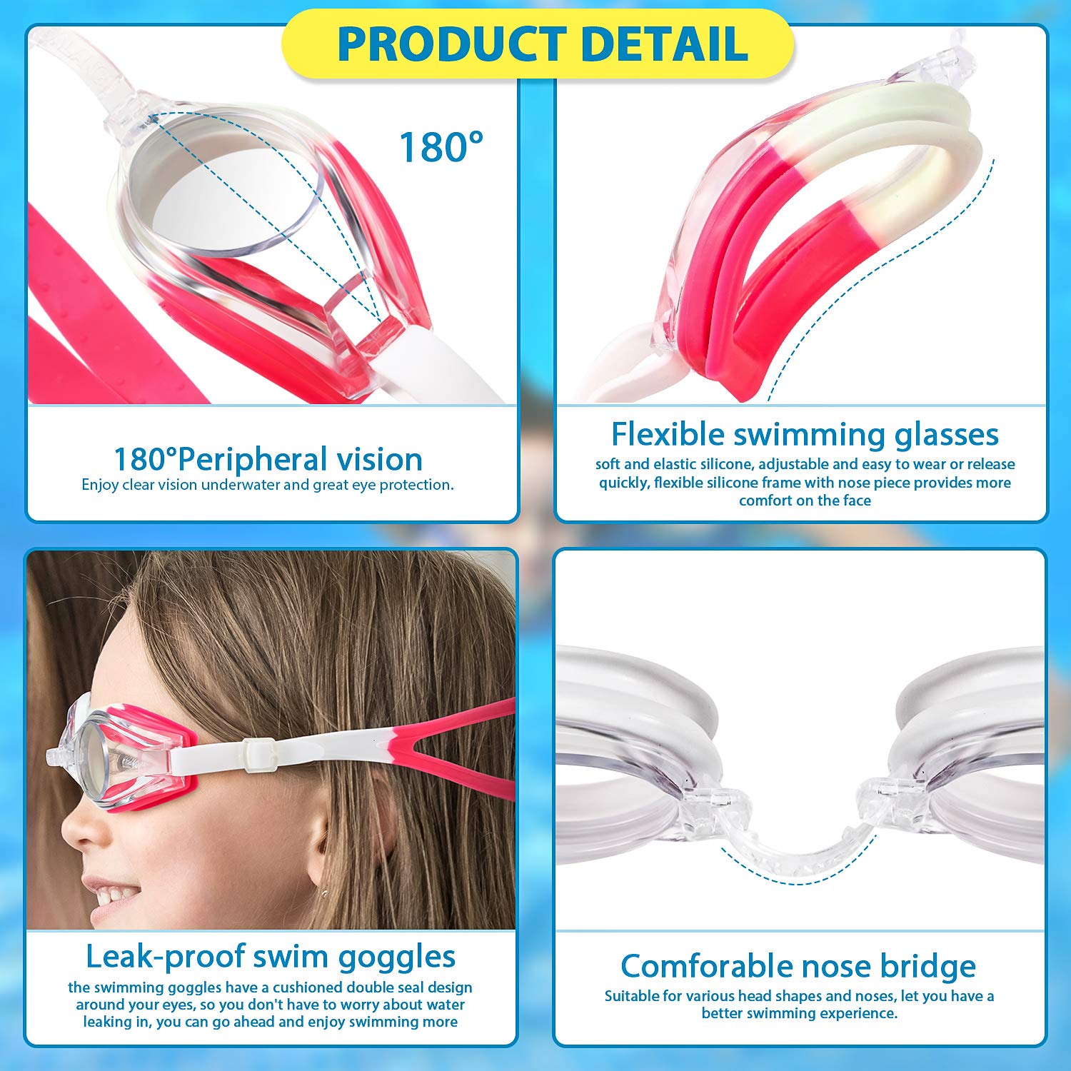Frienda 8 Pcs Swim Goggles, Adjustable Silicone Swimming Goggles Crystal Clear Swim Glasses for Children and Teens(Mixed Colors)