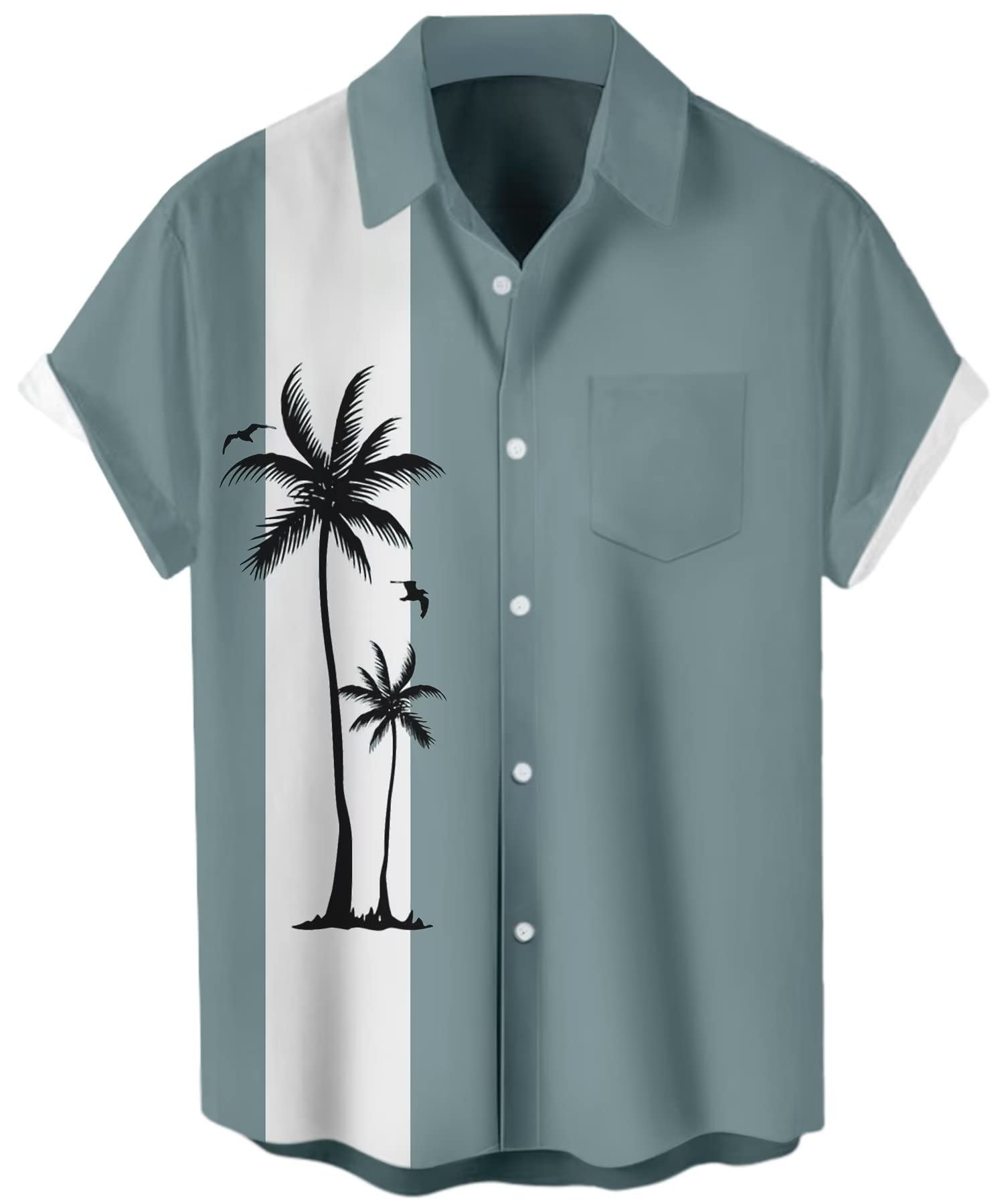 Lzzidou Men's Hawaiian Shirt Short Sleeve Button Down Beach Shirts Turquoise White
