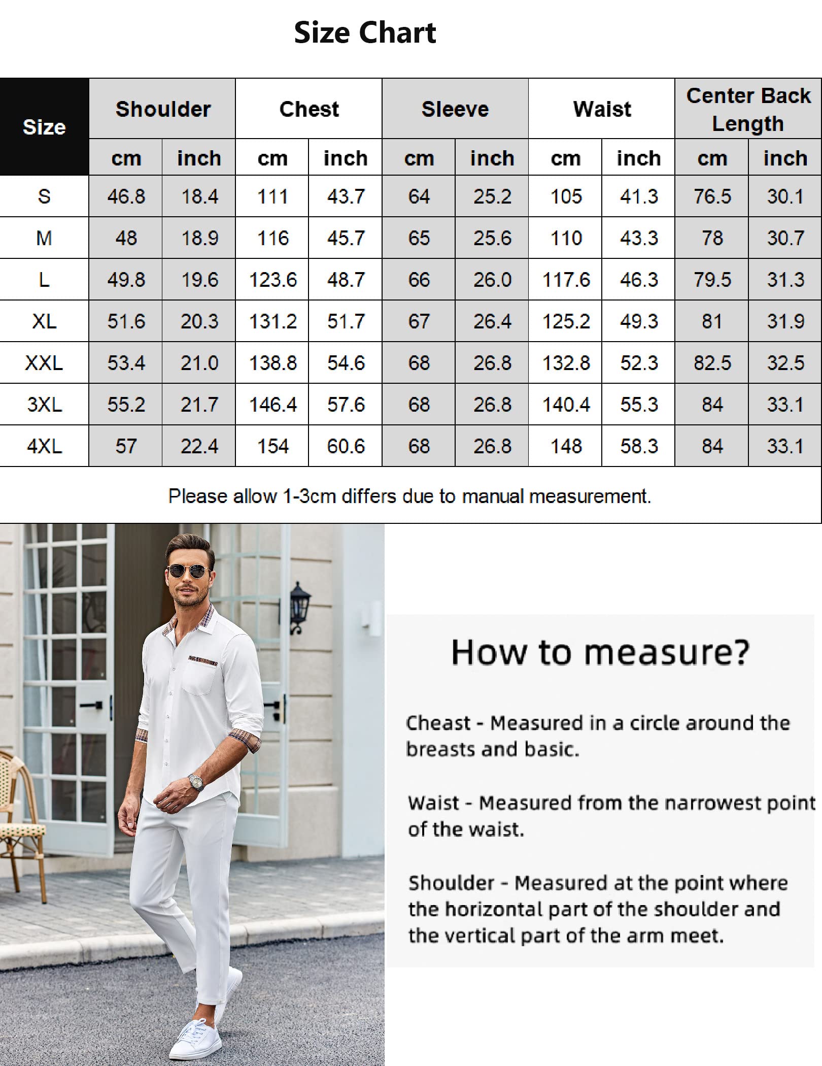 COOFANDY Men's Casual Long Sleeve Shirt Slim Fit Button Down Plaid Collar Dress Shirt Blue Large