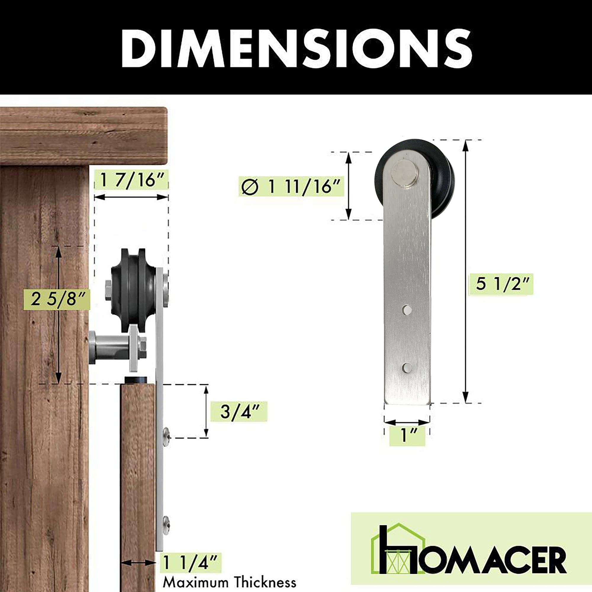 Homacer Mini Brushed Nickel Non-Bypass Sliding Barn Door Hardware Kit, for One/Single Door, 66-inch Long Flat Track, Straight Design Roller, Cabinet TV Stand Console Use…