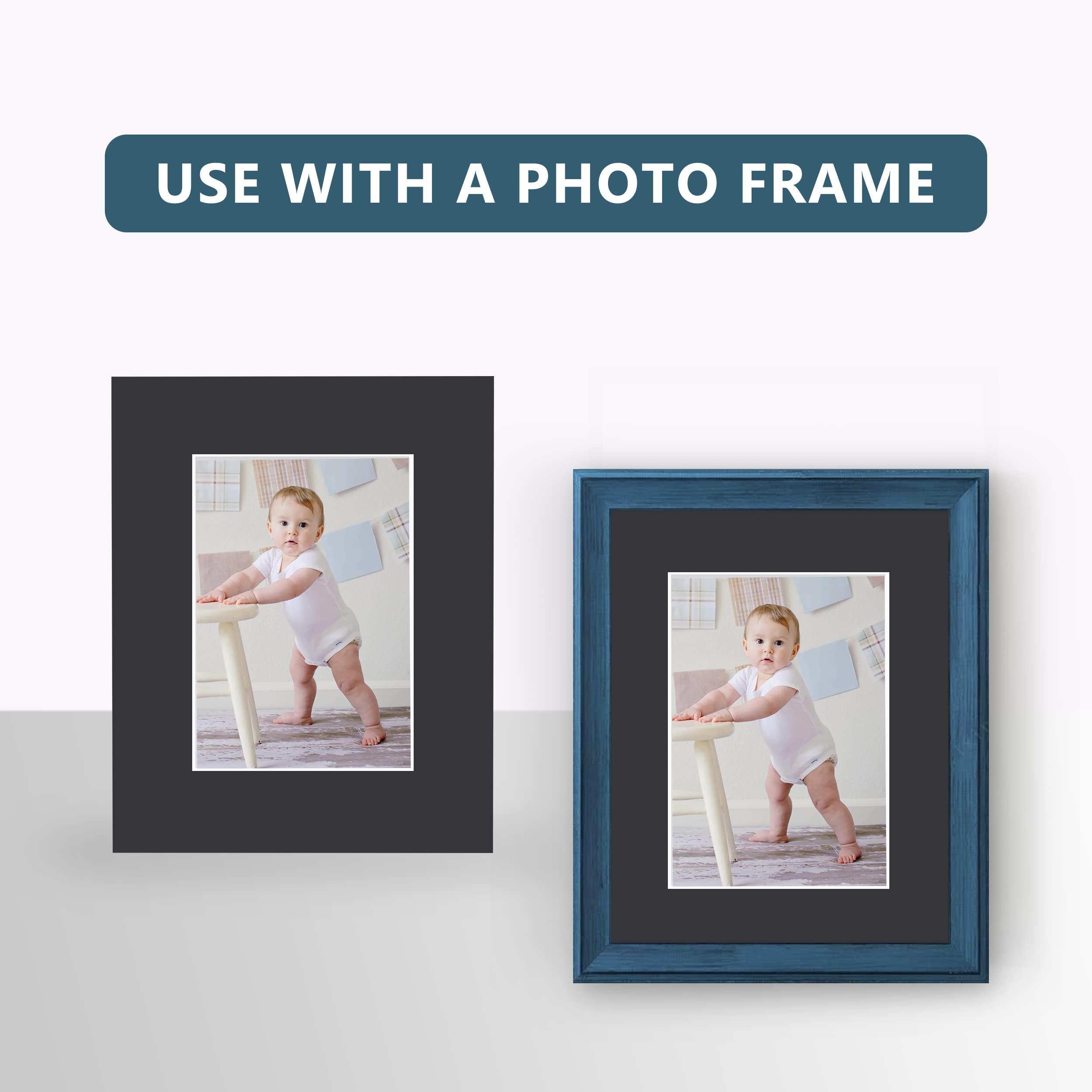 Somime 10 Pack 11x14 Black Picture Mat Kit for 8x10 Photo with White Core Bevel Cut Mattes Sets - Includes 10 Acid Free Pre Cut Mats & 10 Backings & 10 Print Sleeve Bags
