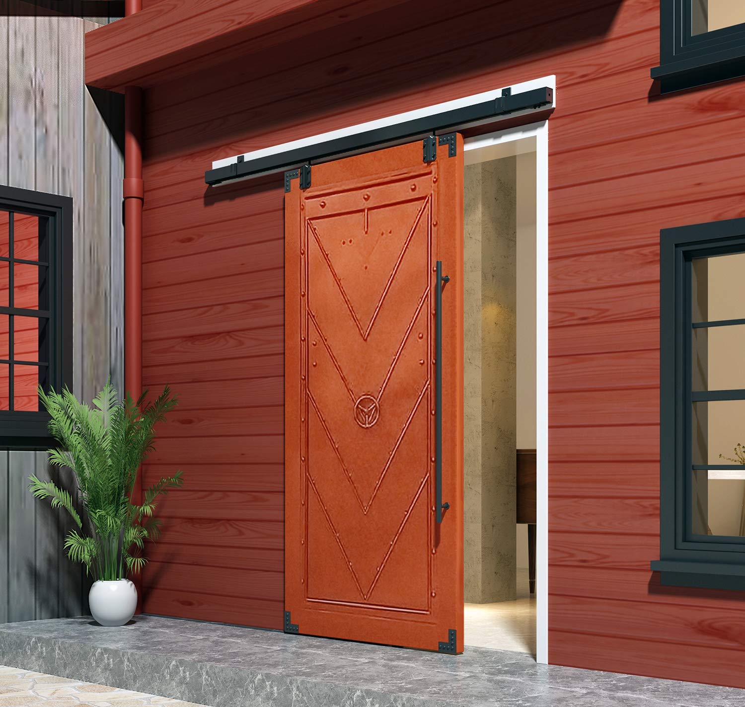 DIYHD 6FT Black Box Rail Sliding Barn Door Hardware Heavy Duty Outdoor Sliding Track Kit, 6FT Track kit, Wall Mount Kit