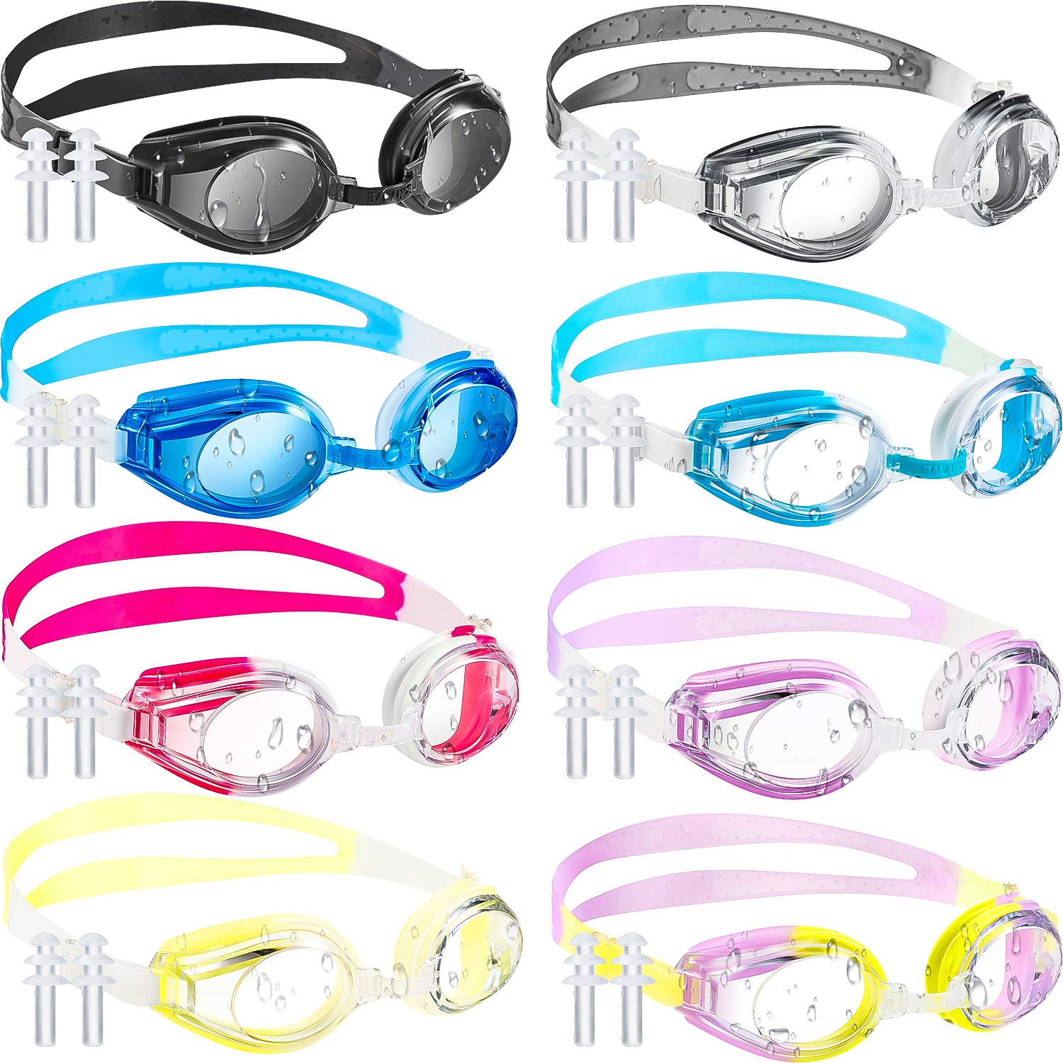 Frienda 8 Pcs Swim Goggles, Adjustable Silicone Swimming Goggles Crystal Clear Swim Glasses for Children and Teens(Mixed Colors)