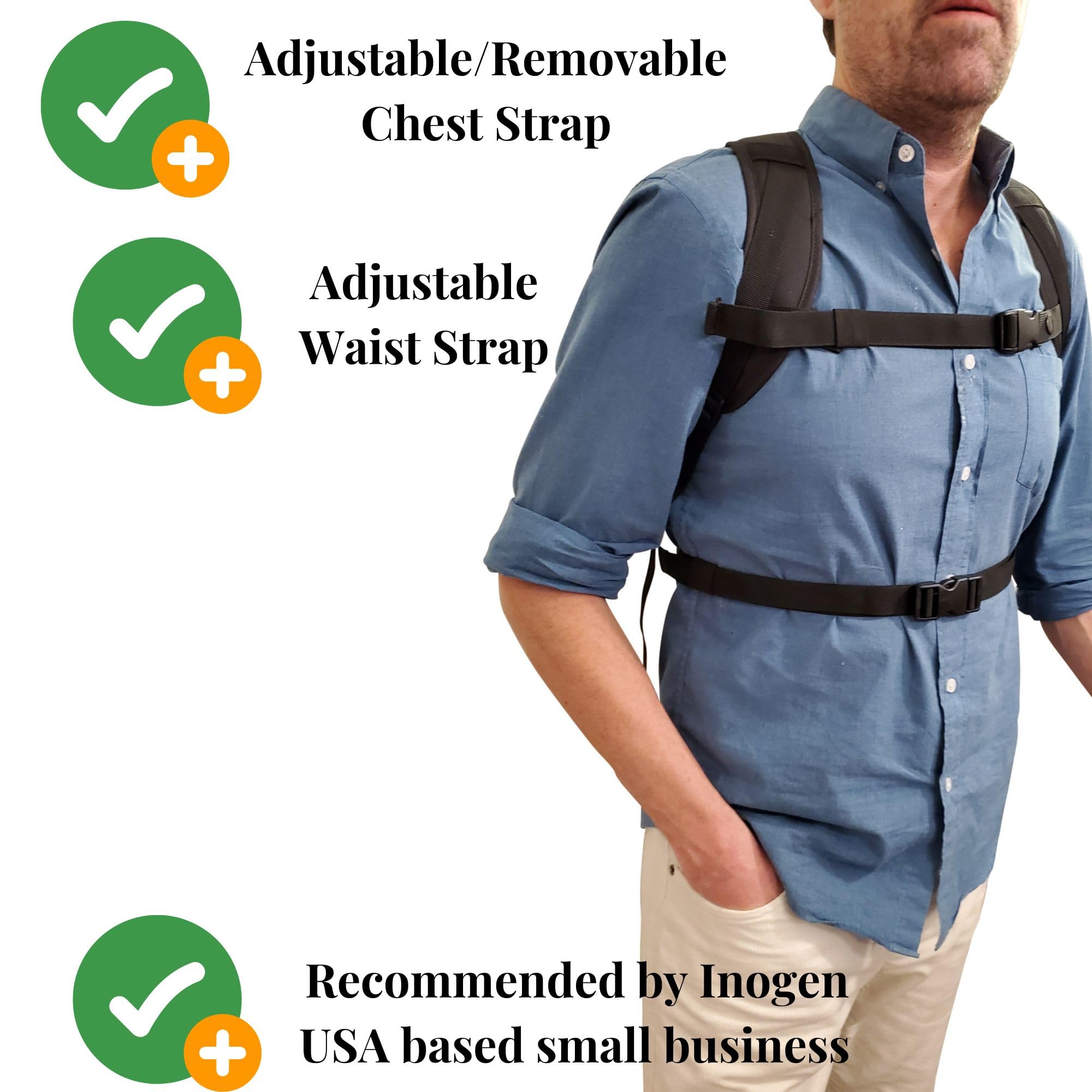 O2TOTES Premium Backpack Fit For Inogen One G5, Inogen Rove 6, and OxyGo Next – Fits Unit, Extra Batteries (single or double), Charger; Durable Storage Backpack with Comfortable Straps and Ventilation