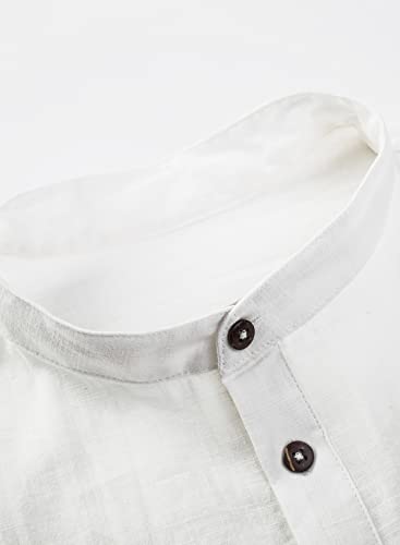 JMIERR Mens Casual Cotton Linen Texture Henley Shirt Short Sleeve Button Down Shirt Summer Beach Tropical Cruise Shirts US 43(L) White