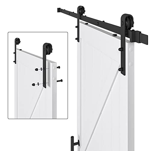 COSHOMER 36in x 84in MDF Sliding Barn Door with 6.6ft Barn Door Hardware Kit & Handle, Pre-Drilled Holes Easy Assembly -Solid Barn Door Slab Covered with Water-Proof PVC Surface, White, K-Frame