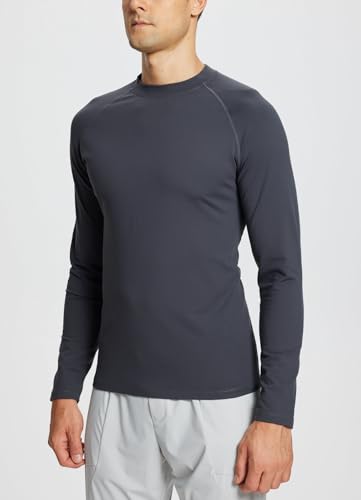 baleaf Men's Fleece Thermal Long Sleeve Shirt Cold Weather Workout Tops Moisture Wicking Running Shirt Dark Grey L
