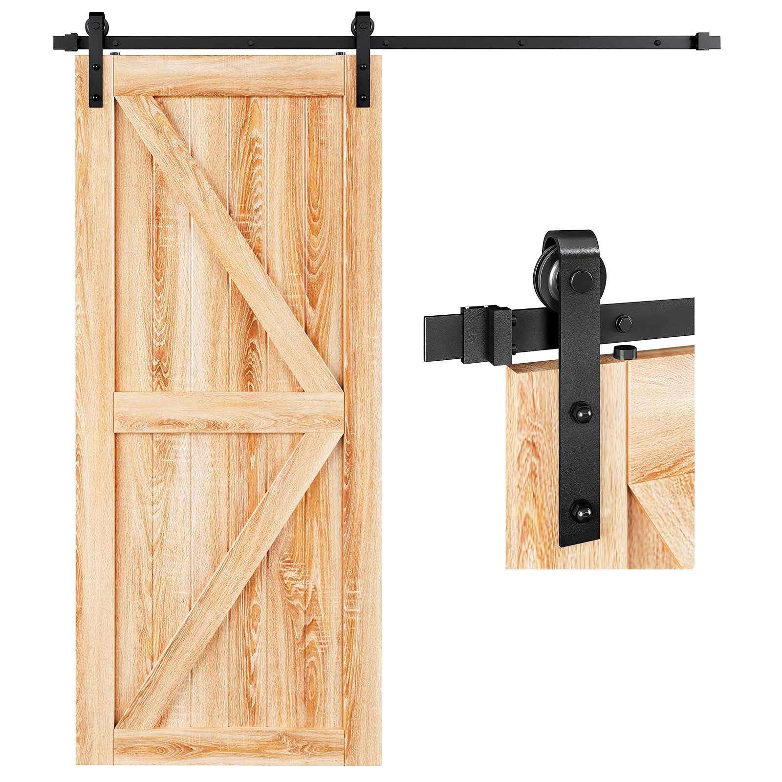 EaseLife 7.5 FT Heavy Duty Sliding Barn Door Hardware Track Kit,Basic J Pulley,Slide Smoothly Quietly,Easy Install (7.5FT Track Kit for 40"~42" Wide Single Door)