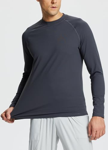 baleaf Men's Fleece Thermal Long Sleeve Shirt Cold Weather Workout Tops Moisture Wicking Running Shirt Dark Grey L