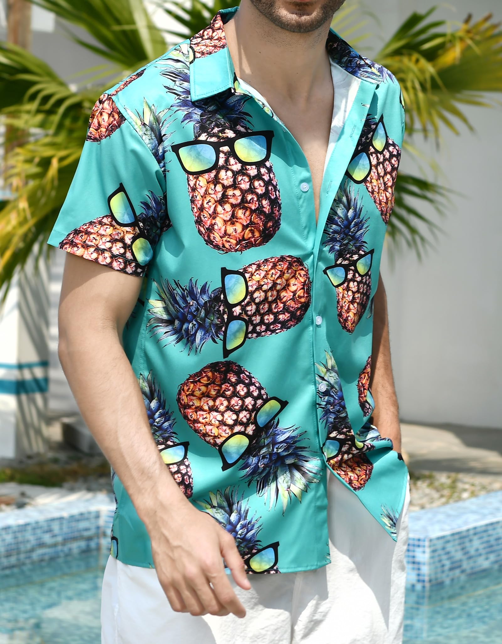 RAISEVERN Hawaiian Shirt for Men Pineapple Casual Button Down Short Sleeve Tropical Summer Party Holiday Beach Shirts