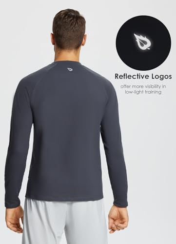 baleaf Men's Fleece Thermal Long Sleeve Shirt Cold Weather Workout Tops Moisture Wicking Running Shirt Dark Grey L