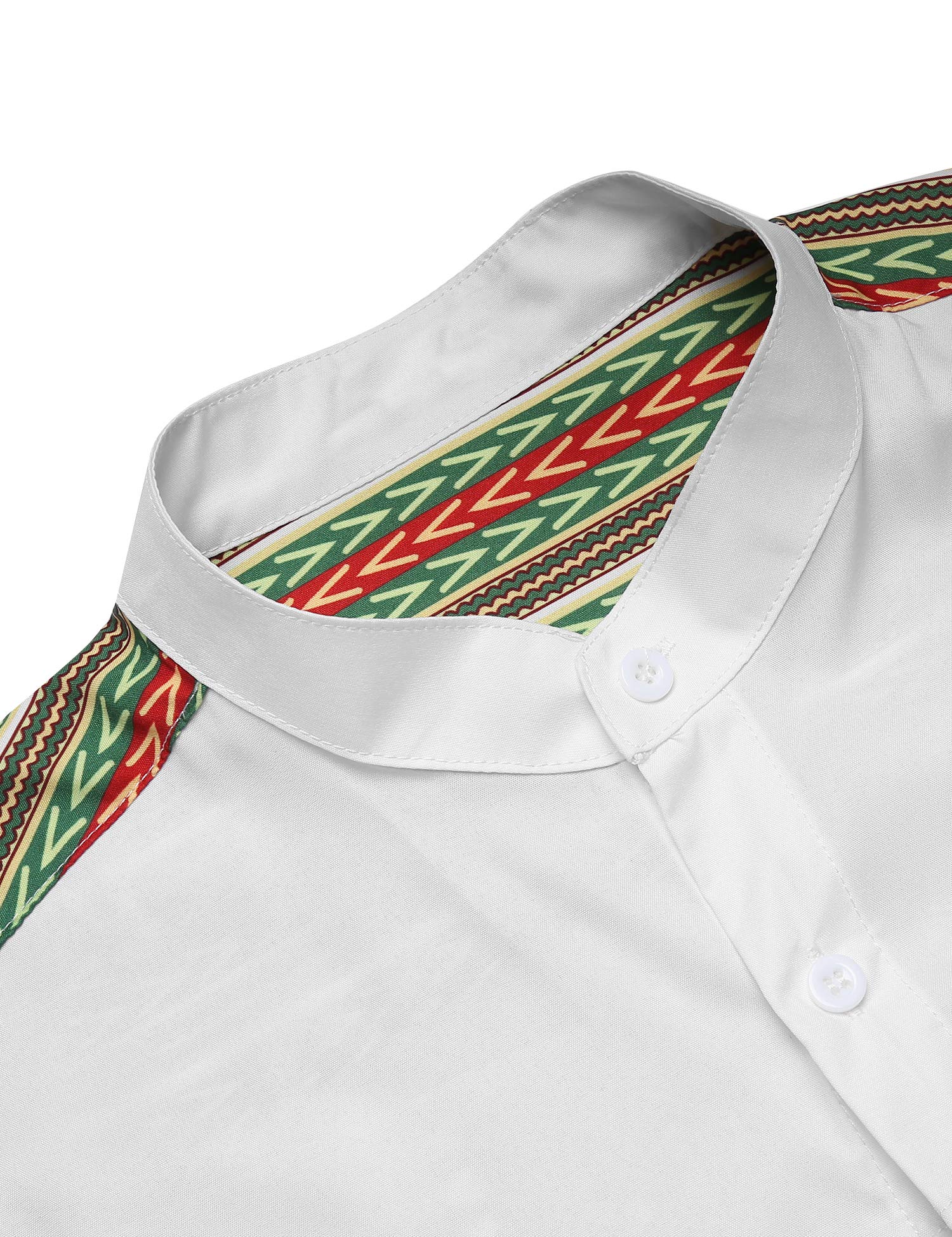 COOFANDY Men's African Dashiki Print Shirt Long Sleeve Button Down Shirt Bright Color Tribal Top Shirt White