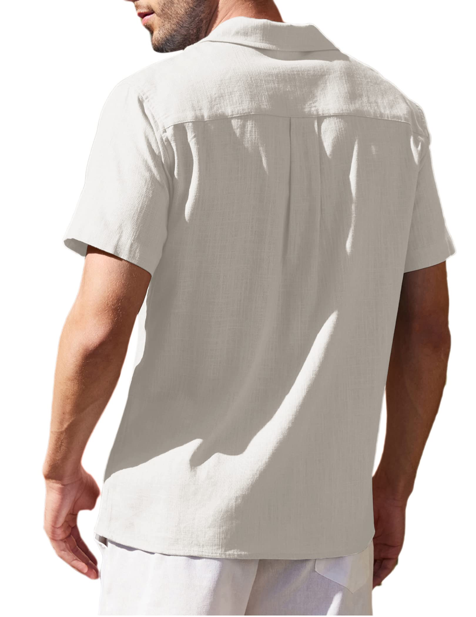 COOFANDY Mens Casual Button Down Shirts Short Sleeve Cuban Guayabera Shirt Summer Beach Top A - White