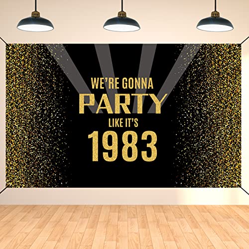 DARUNAXY 40th Birthday Black Gold Party Decoration, Vintage 1983 Banner 40 Anniversary Party Supplies Back in 1983 Poster Backdrop Photography Background for Men & Women 40th Class Reunion Decor