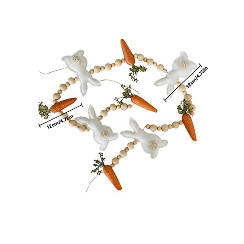 Boddenly Easter Bunny Carrot Garland, Banner Decorations For The Home, Stuffed Rabbit, Plaited Carrot, Wooden Beads, Fireplace, Kids Room Wall Hanging Happy Party, 40 Inch