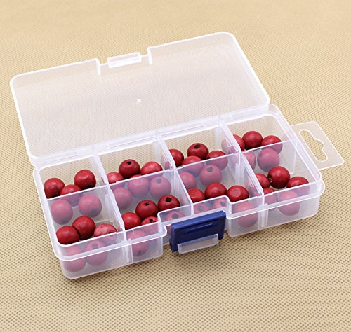 UPSTORE 8 Grids Transparent Plastic Jewelry Accessories Portable Storage Box Crafts Organizer Holder with Adjustable Dividers (Small)