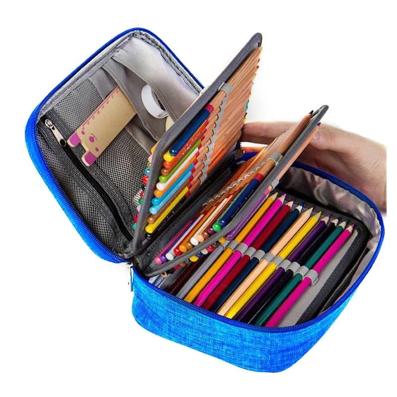 Catekro Pencil Case Canvas School Pencil Cases for Girls Boy Pencil Case 72 Holes Pen Box Multi Function Storage Bag Case Pouch School Supplies(Blue)