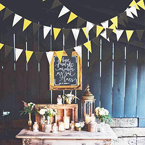 40 Feet Paper Triangle Pennant,Glitter Pennant Banner Bunting for Wedding,Baby Shower,Birthday Party Decorations Supplies(4PCS) (black/gold/silver)