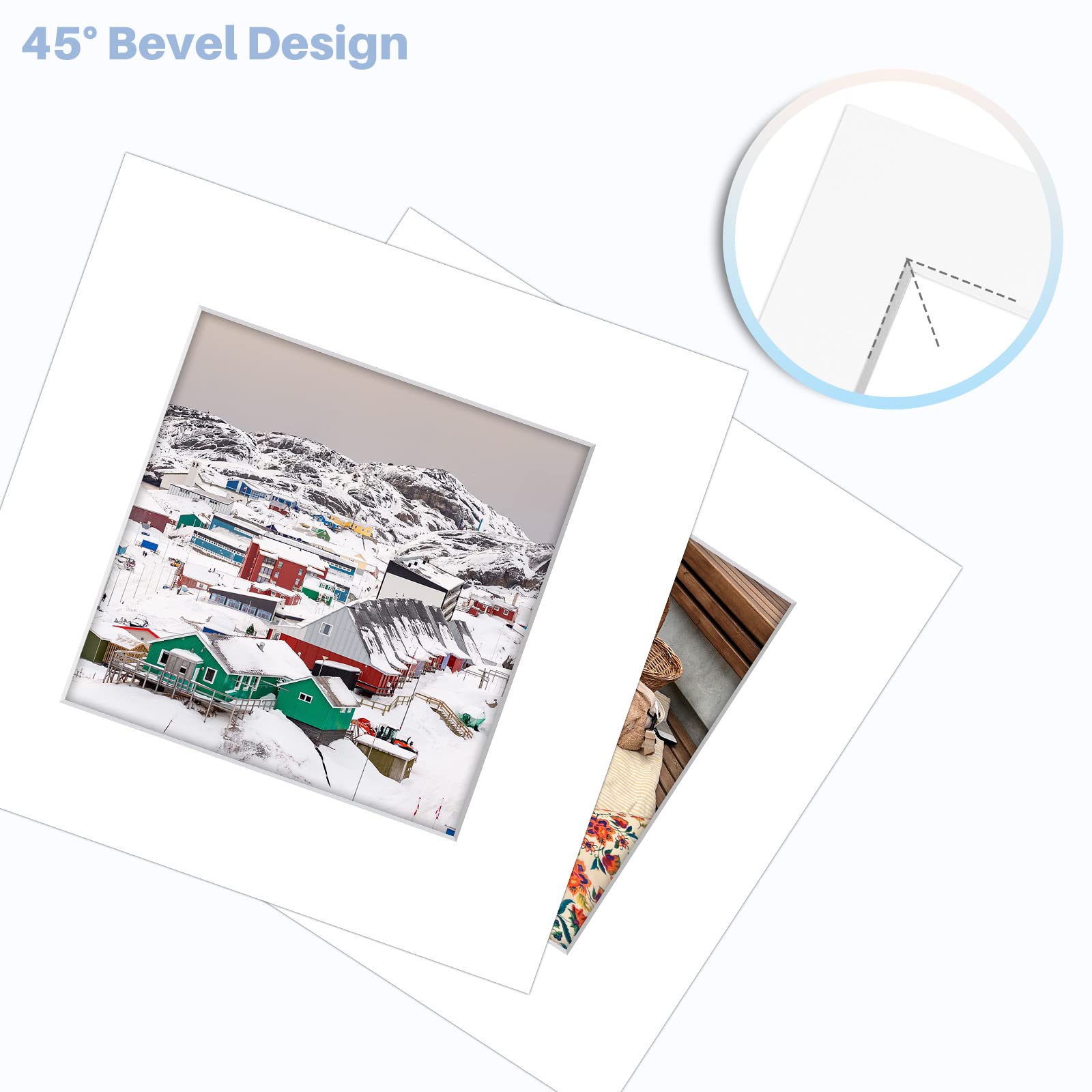 AUEAR 15 Pack Pre-Cut Acid-Free 12x12 White Picture Mats with White Core Bevel Cut for 8x8 Photos/Prints